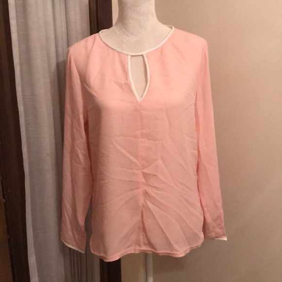 Philosophy | Tops | Philosophy Blush Pink Sheer Blouse Wwhite Piping ...